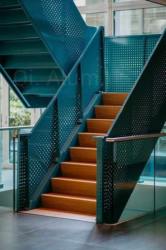 Expanded aluminum perforated metal for stair handrail