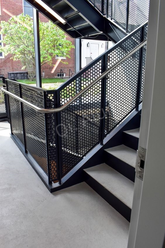 Expanded aluminum perforated metal for stair handrail